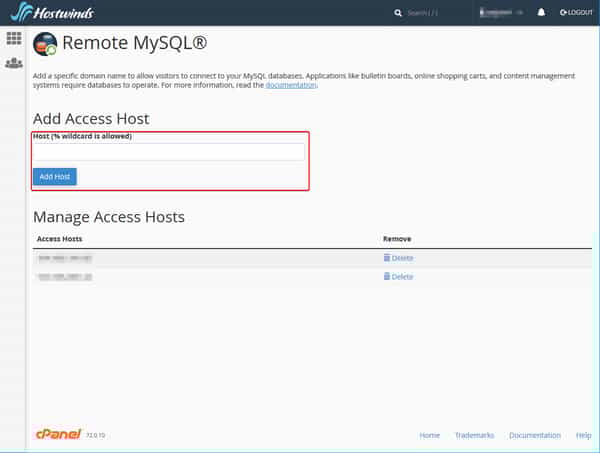 MySQL remoto en cPanel | Hostwinds