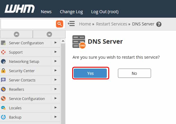 WHM Restart Services: DNS Server | Hostwinds