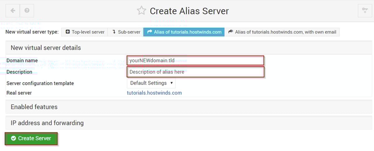 How to Create a Virtual Server Alias in Virtualmin | Hostwinds