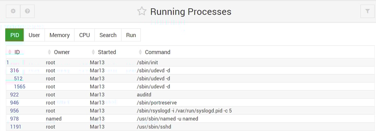 Virtualmin에서 실행중인 프로세스를 보는 방법 | Hostwinds