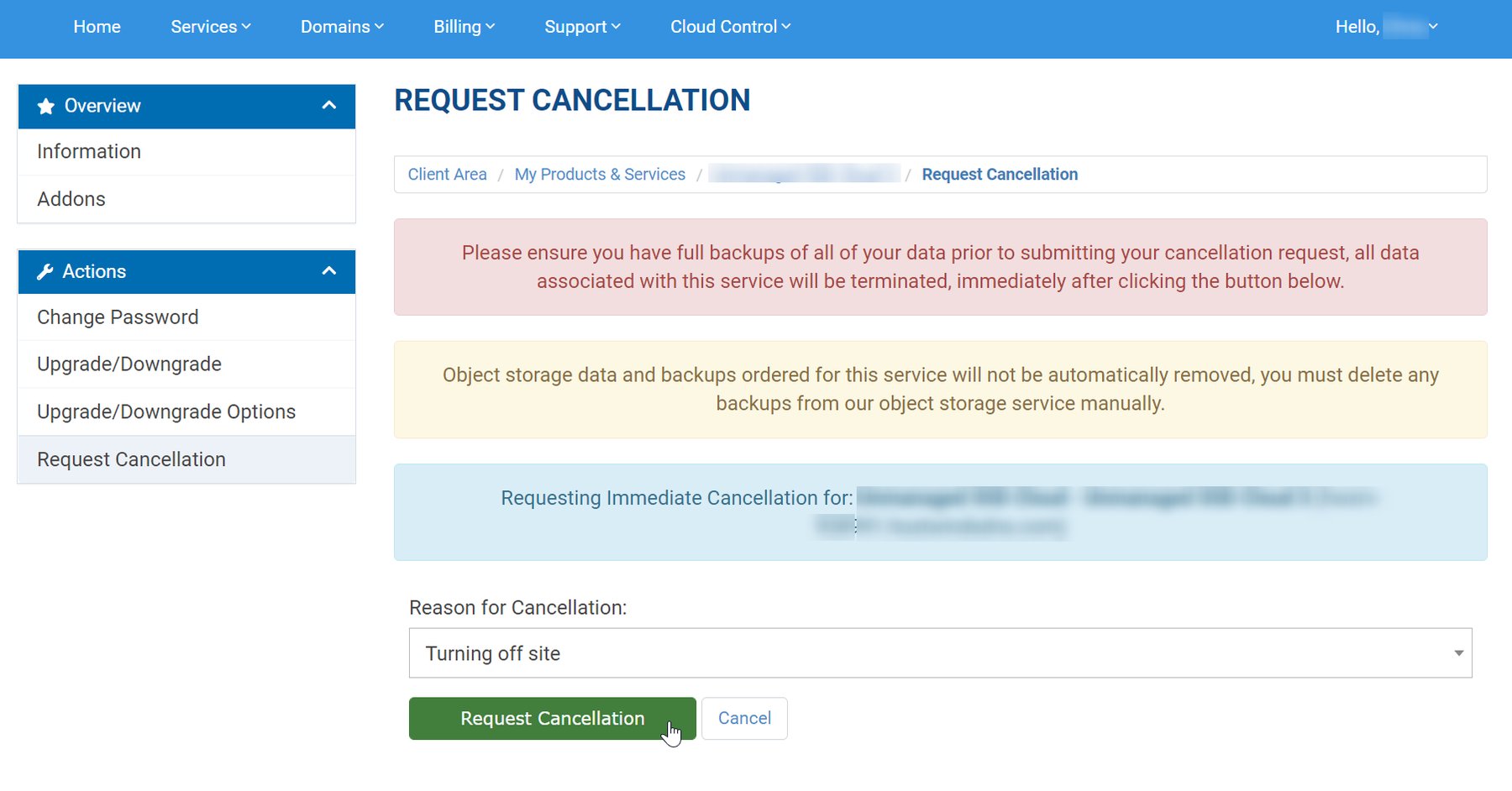 Service Cancellation | Hostwinds Documentation