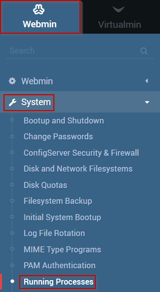 Virtualmin에서 실행중인 프로세스를 보는 방법 | Hostwinds
